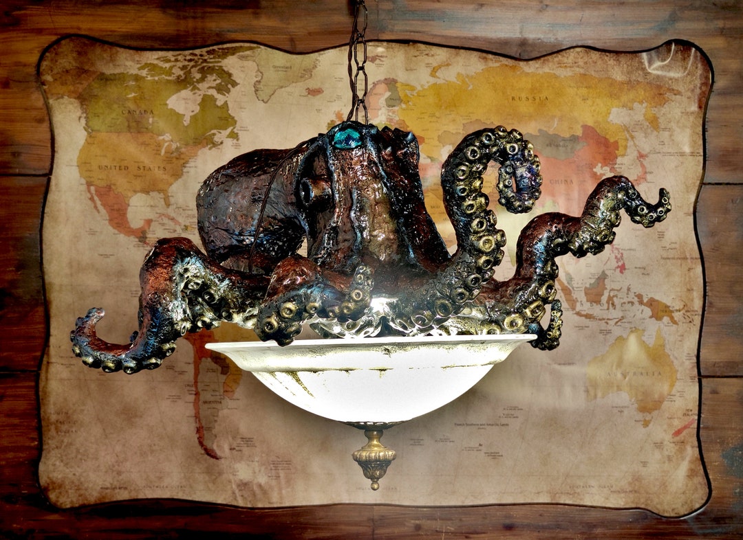 Octopus Chandelier With Glass Diffuser, Steampunk Lighting, Lamp With ...