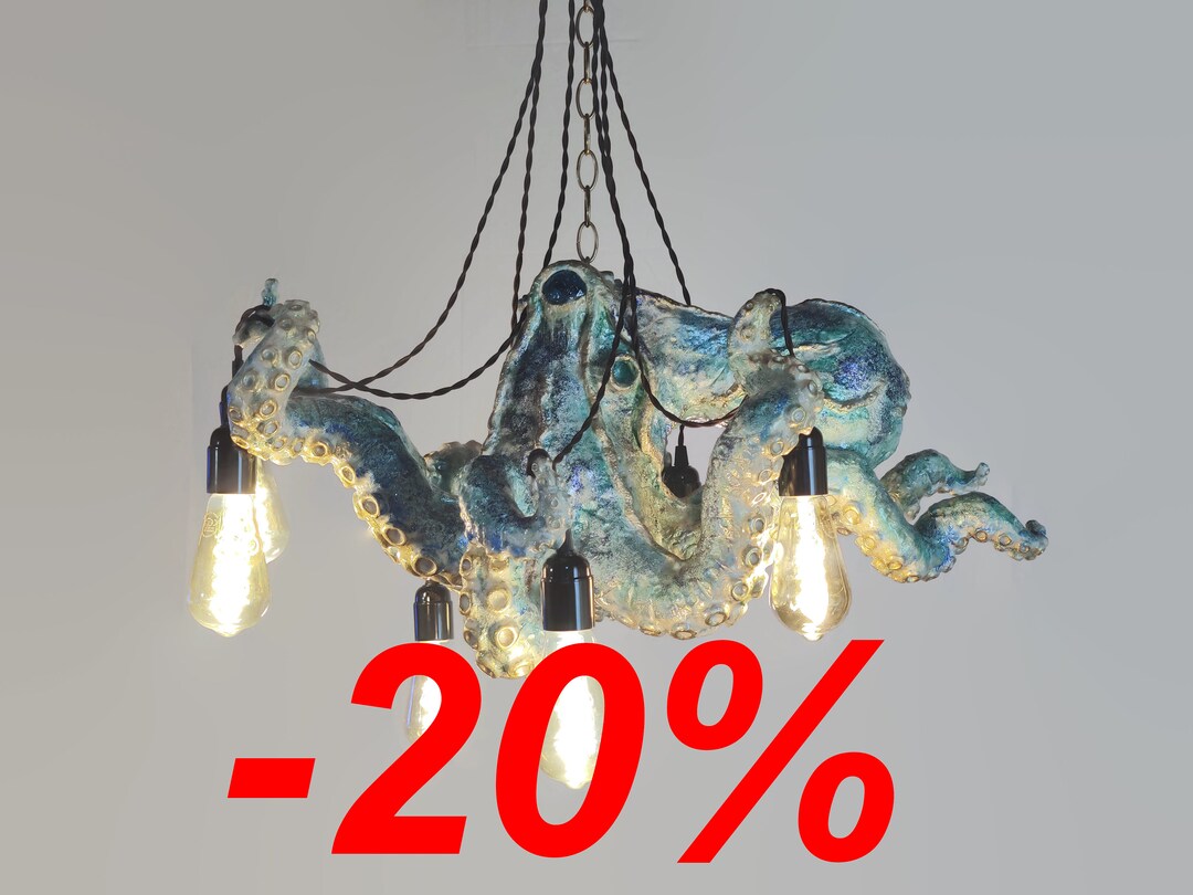 Octopus Lamp, Nautical Blue & Gold Chandelier, Steampunk Lighting With ...