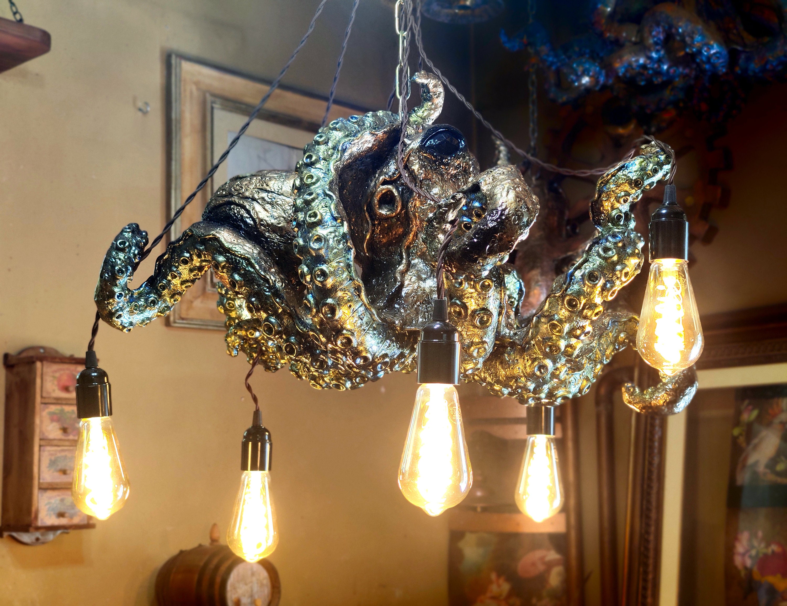 Unique Octopus Kraken Chandelier Handcrafted Tuscan Art, Steampunk ...
