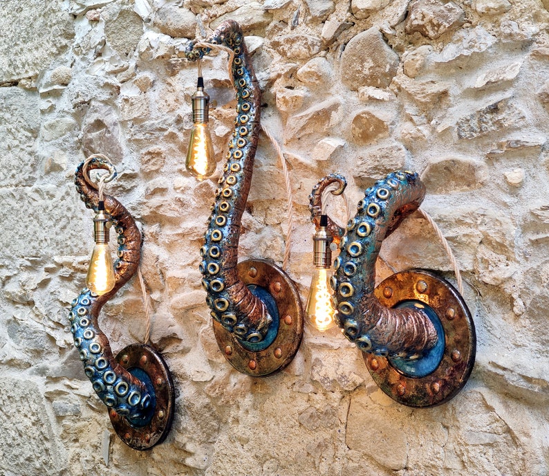 Whimsical Tentacle Lamps in Copper Green - SET OF THREE, Captivating ...