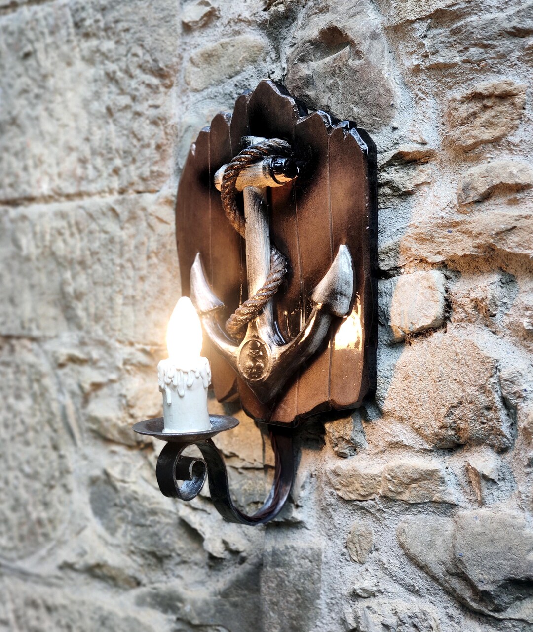 Pirate Lamp. Nautical Wall Lamp. Lamp With ANCHOR Decoration With ROPE ...