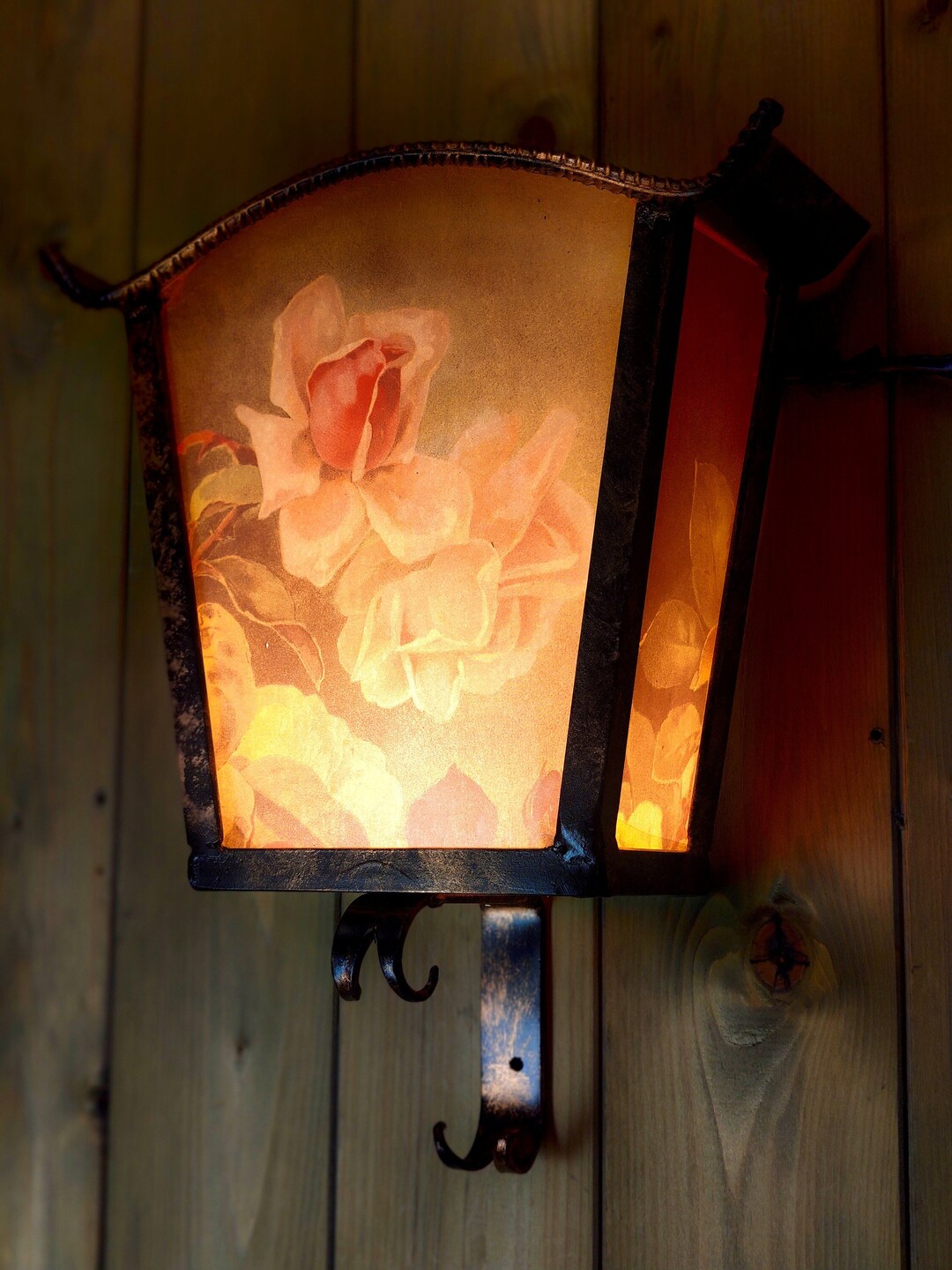 Lantern With Rose. Romantic Wall Lamp. Wall Lantern With Image of ...