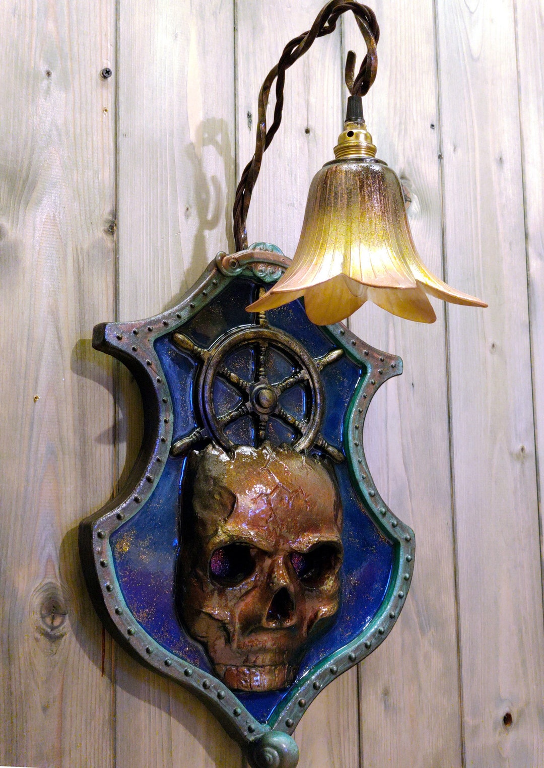 Pirate Lamp - Nautical Skull Wall Light, Unique Gothic Home Decor ...