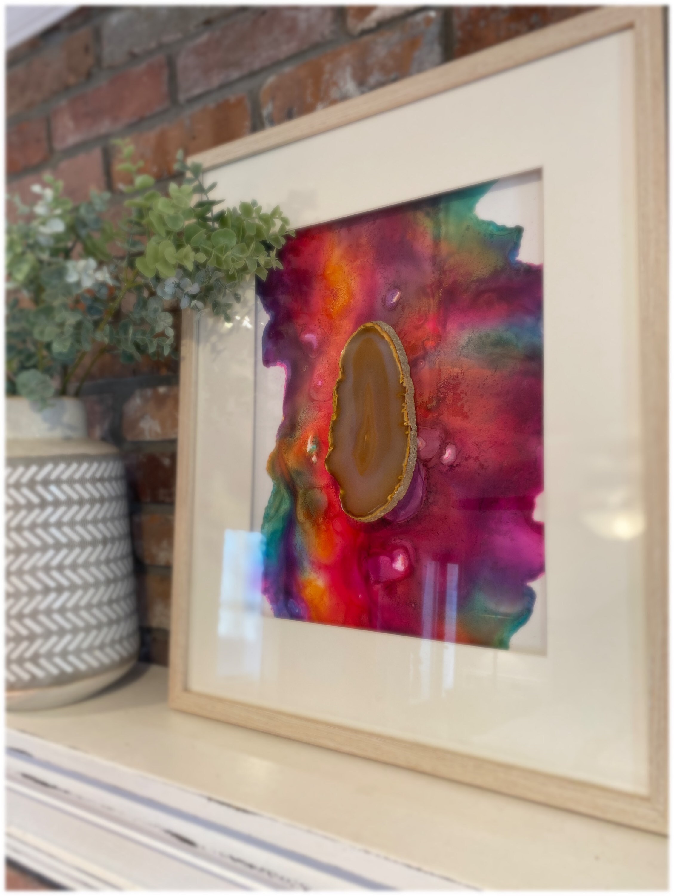 Ink Painting yellow Modern painting alcohol ink red wall decor gold ...