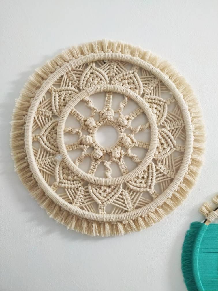 Macrame mandala Circular macrame Round wall macrame Sun | Etsy