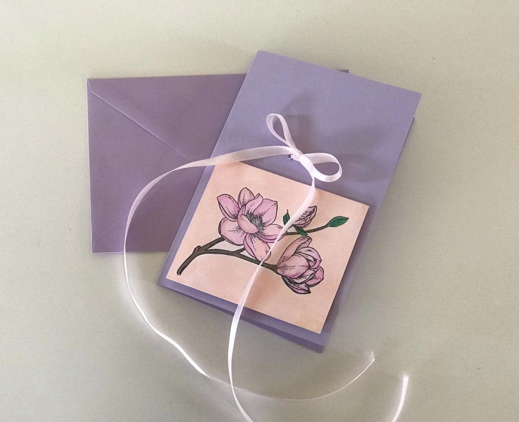 Decorative Flower Card With Ribbon and Blank Inside for Own - Etsy