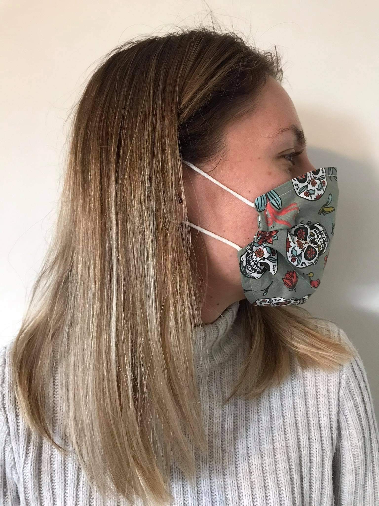 Skull print fabric face covering with carbon filter pocket and | Etsy