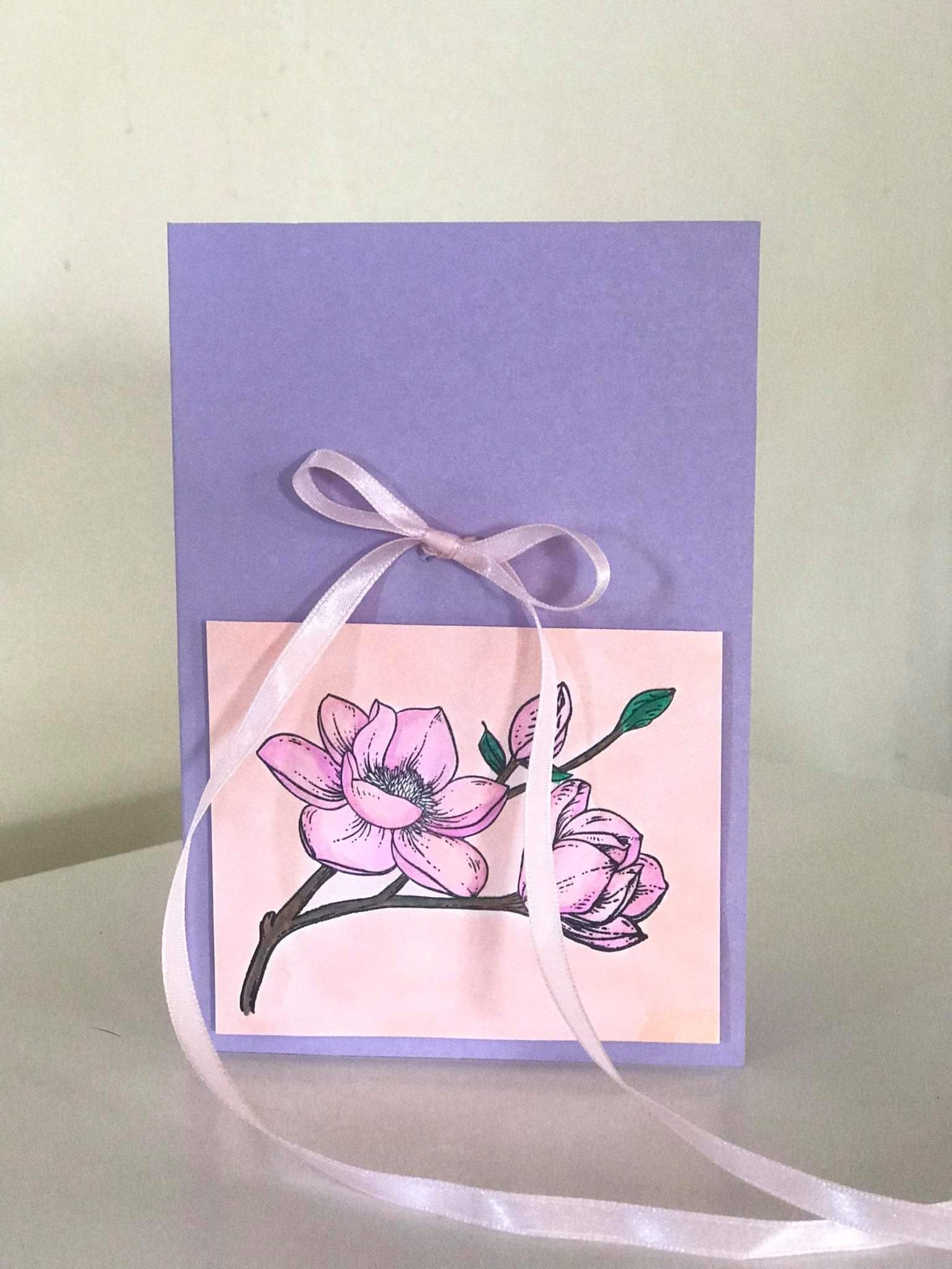Decorative Flower Card With Ribbon and Blank Inside for Own - Etsy