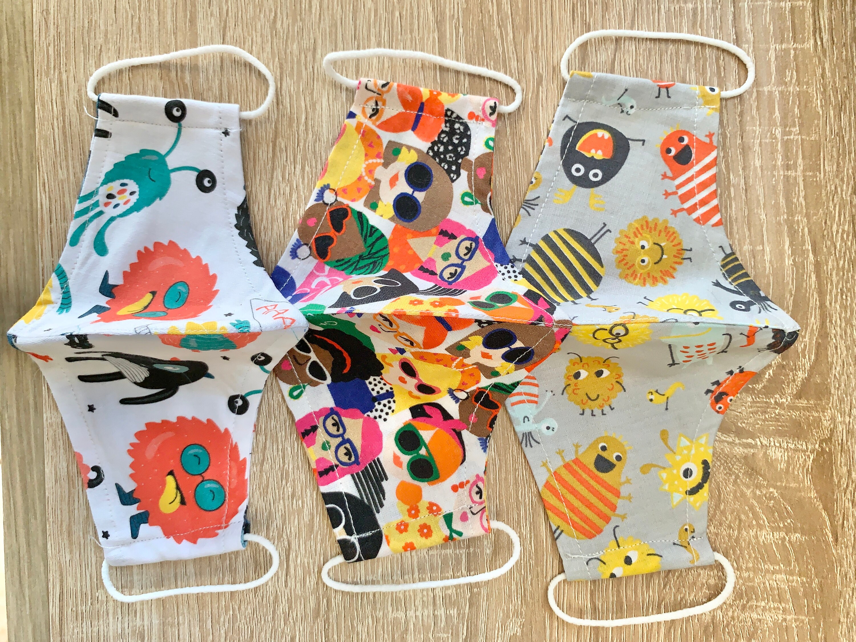 Childrens Cotton Face Masks 3 Pack Faces Monster Designs - Etsy