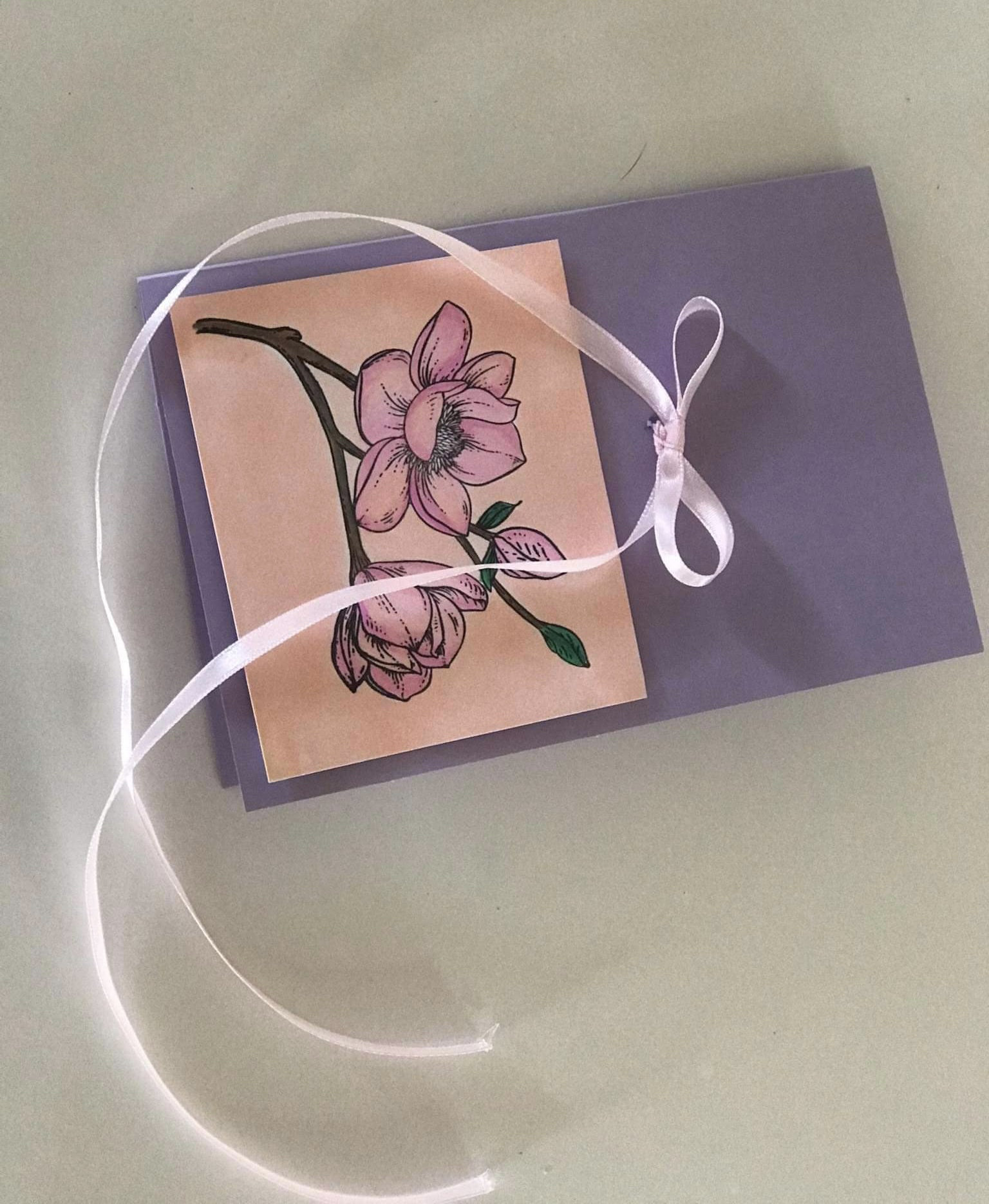 Decorative Flower Card With Ribbon and Blank Inside for Own - Etsy