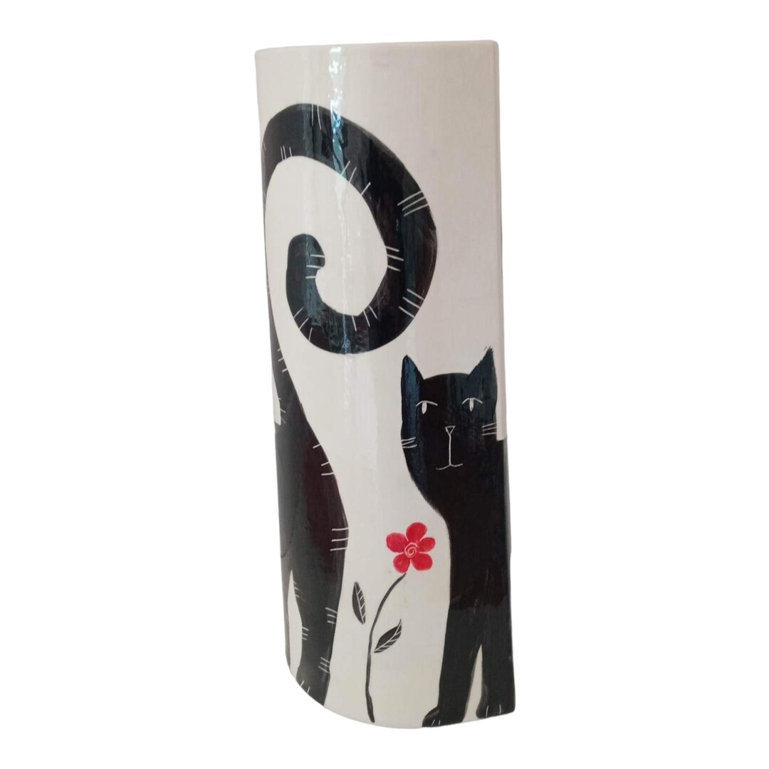 Large Cat Ceramic Vase, Pottery Vase With Cat Art, Handmade Ceramics ...