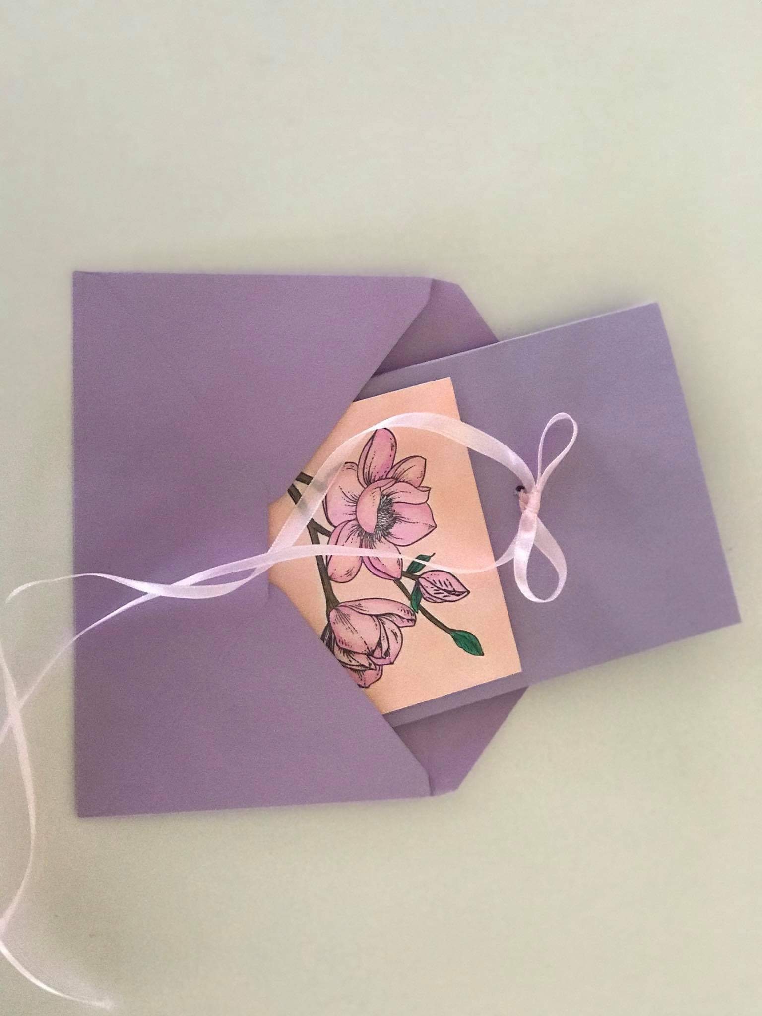 Decorative Flower Card With Ribbon and Blank Inside for Own - Etsy