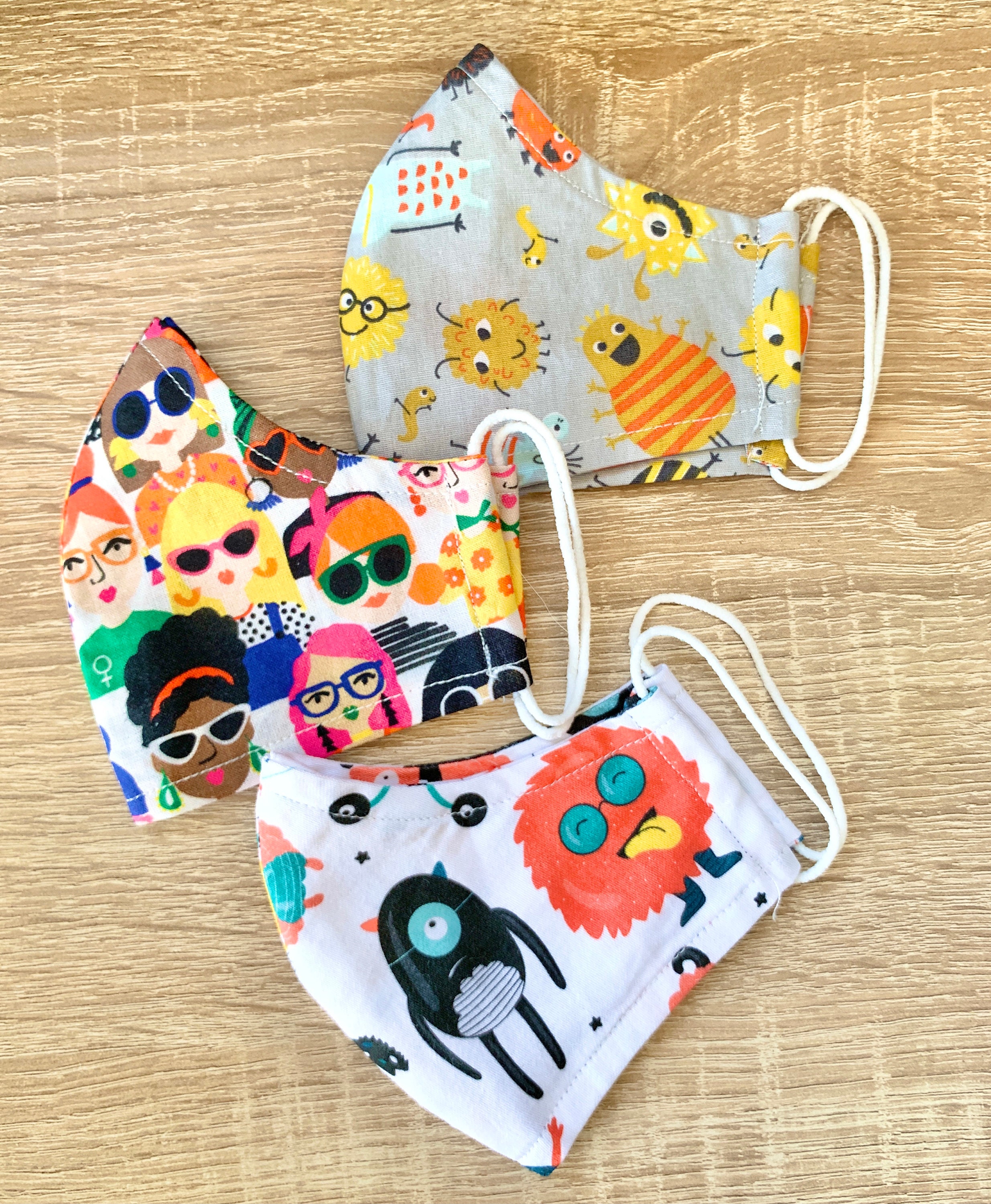 Childrens Cotton Face Masks 3 Pack Faces Monster Designs - Etsy