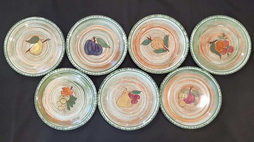 7 Vintage Hand-painted Blue Ridge Southern Potteries Duff Plates, 8 1/4 ...