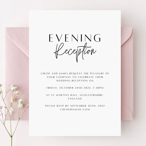 Evening Reception Invitations Elegant Wedding Invite - Etsy UK