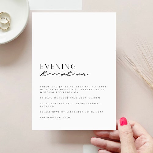 Evening Reception Invitations Elegant Wedding Invite - Etsy UK