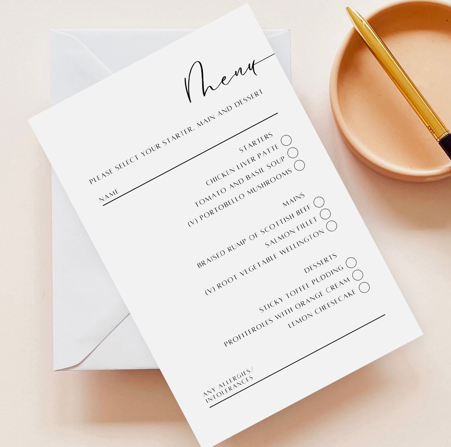 Guest Menu Card Menu Choice Card Menu RSVP - Etsy UK