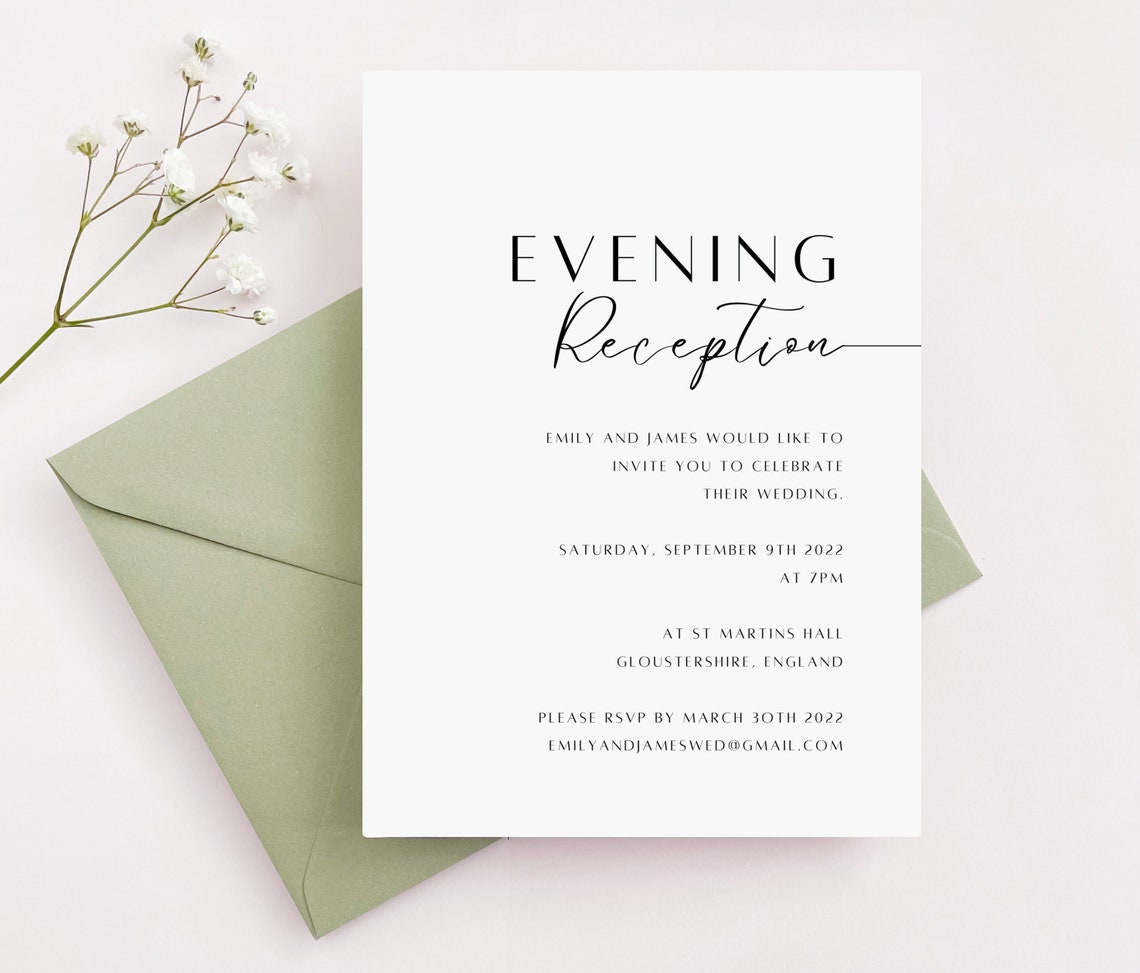 Evening Reception Invitations Elegant Wedding Invite - Etsy UK