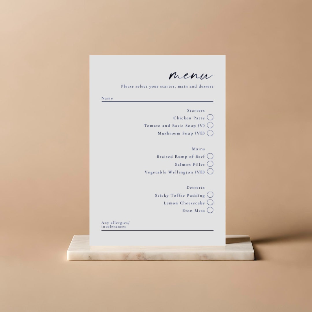 Guest Menu Card Menu Choice Card , Menu RSVP - Etsy UK