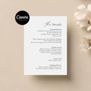 Wedding Detail Card Template Editable Info Insert Template - Etsy