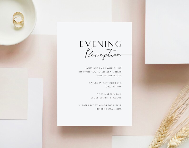 Evening Reception Invitations Elegant Wedding Invite - Etsy UK