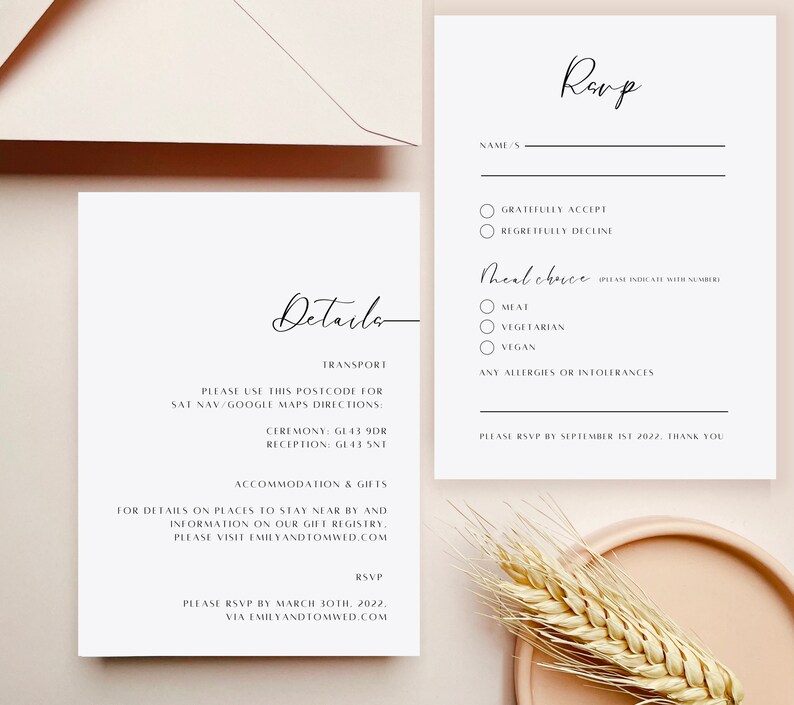 Wedding Details Card Wedding Information Card Wedding Info - Etsy