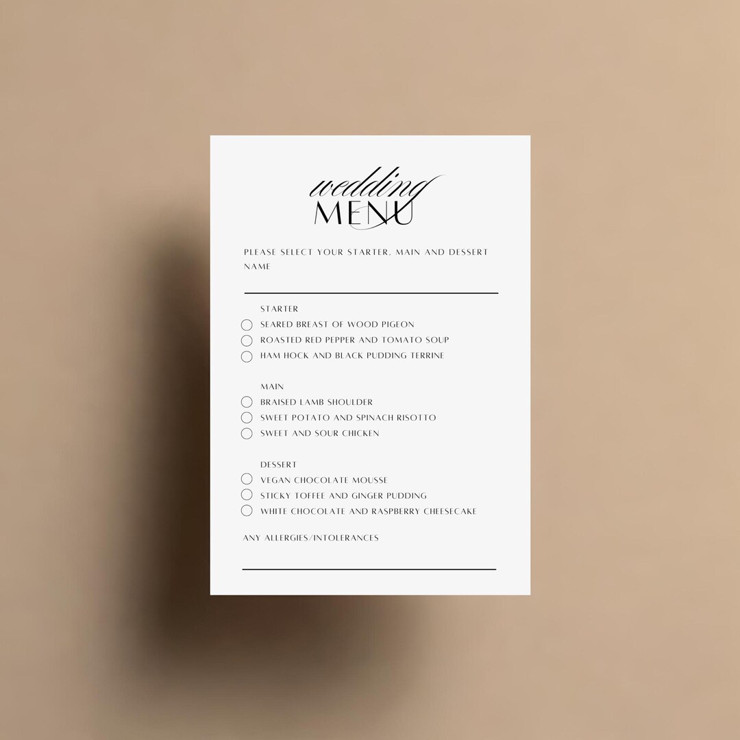 Guest Menu Card Menu Choice Card , Menu RSVP - Etsy