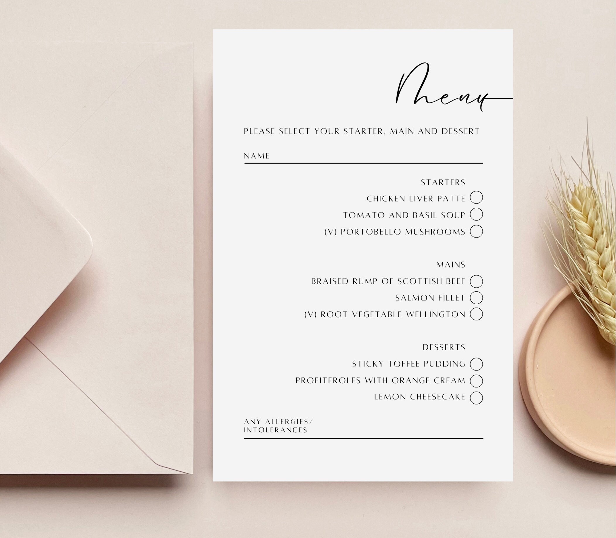 Guest Menu Card Menu Choice Card Menu RSVP - Etsy UK