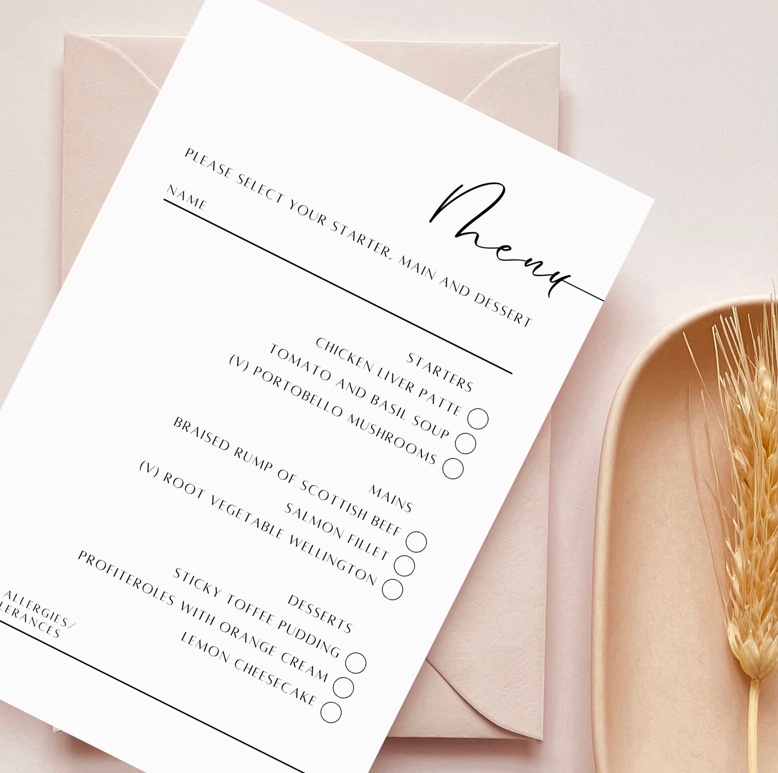 Guest Menu Card Menu Choice Card Menu RSVP - Etsy UK