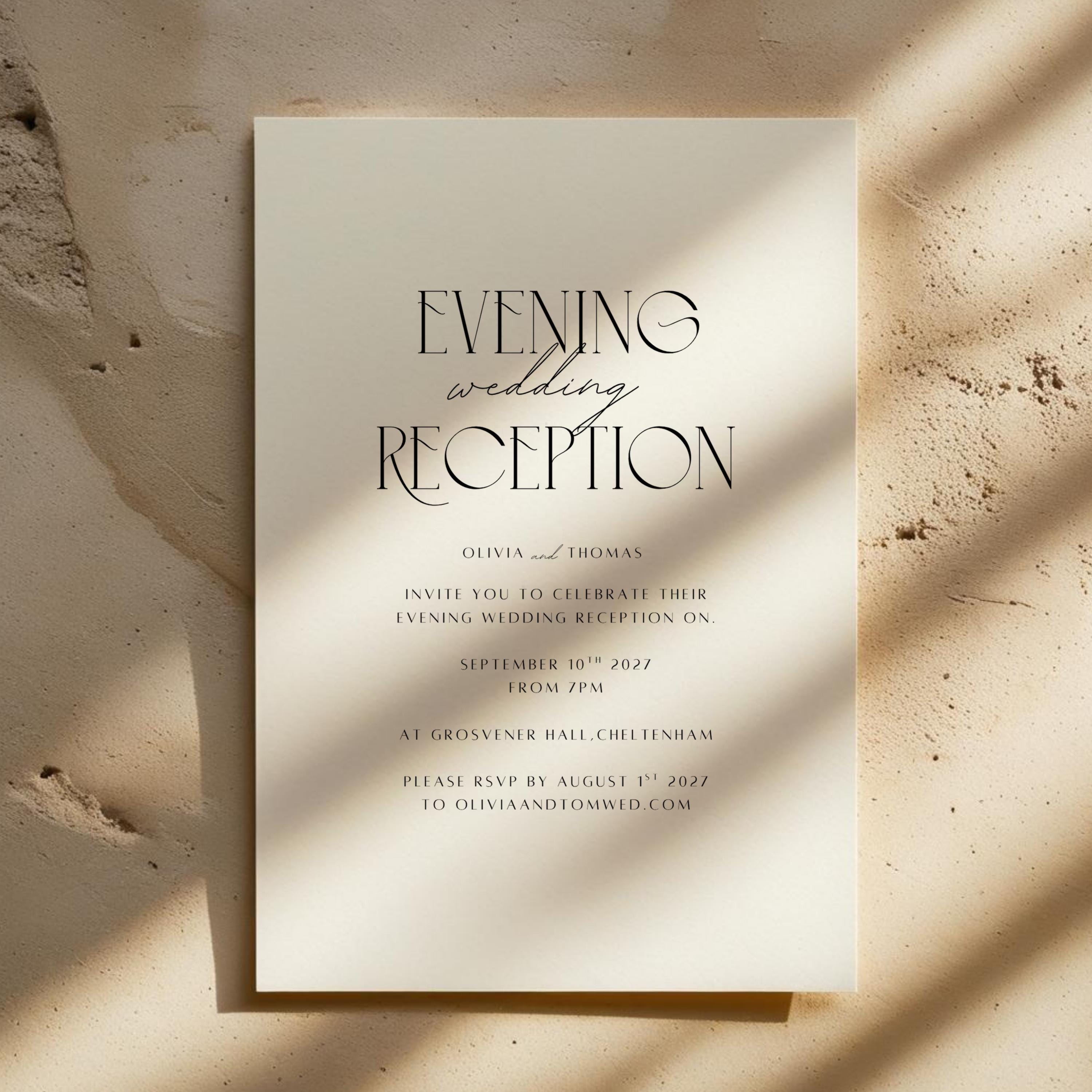 Evening Wedding Reception Invitation Template: Editable Canva Design ...