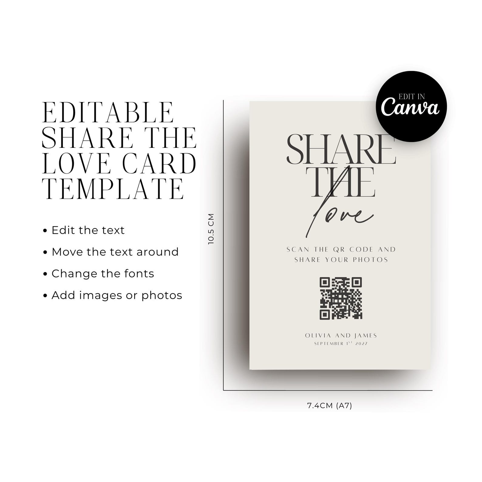 DIY Wedding QR Code Photo Sharing Card Template: Editable Canva Design ...