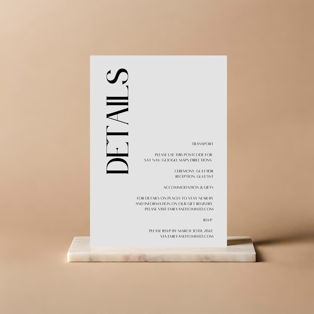 Wedding Details Card, Wedding Information Card, Wedding Info Card - Etsy UK