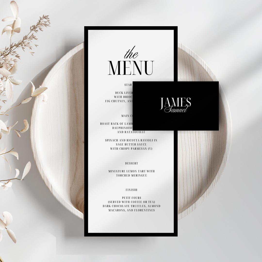 Menu and Name Place Cards Printable Template, Editable Wedding Menu ...