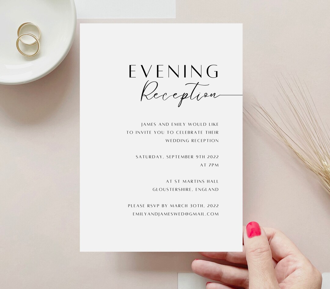 Evening Reception Invitations Elegant Wedding Invite - Etsy UK