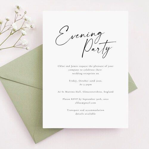Evening Reception Invitations Elegant Wedding Invite - Etsy UK