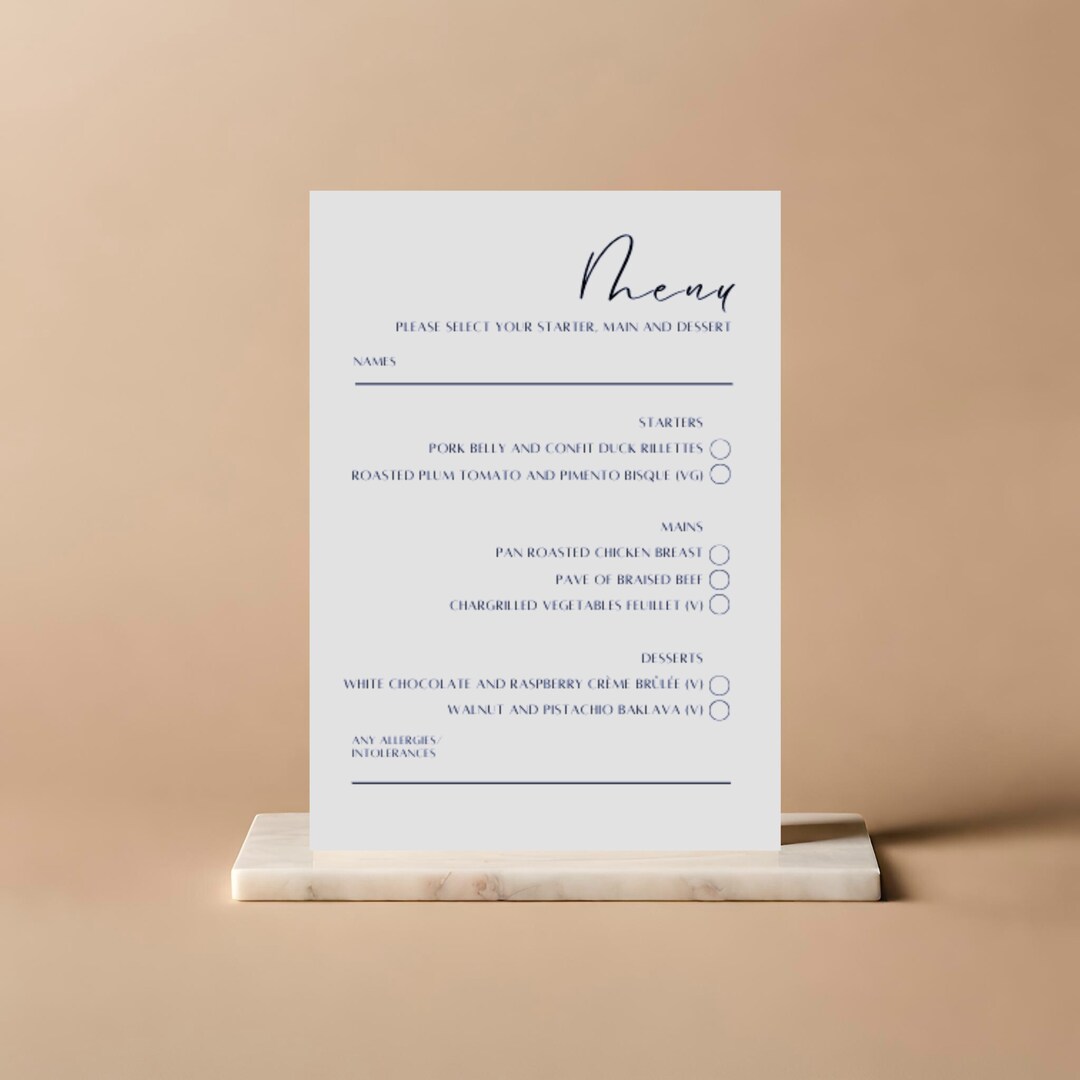 Guest Menu Card - Menu Choice Card , Menu RSVP - Etsy