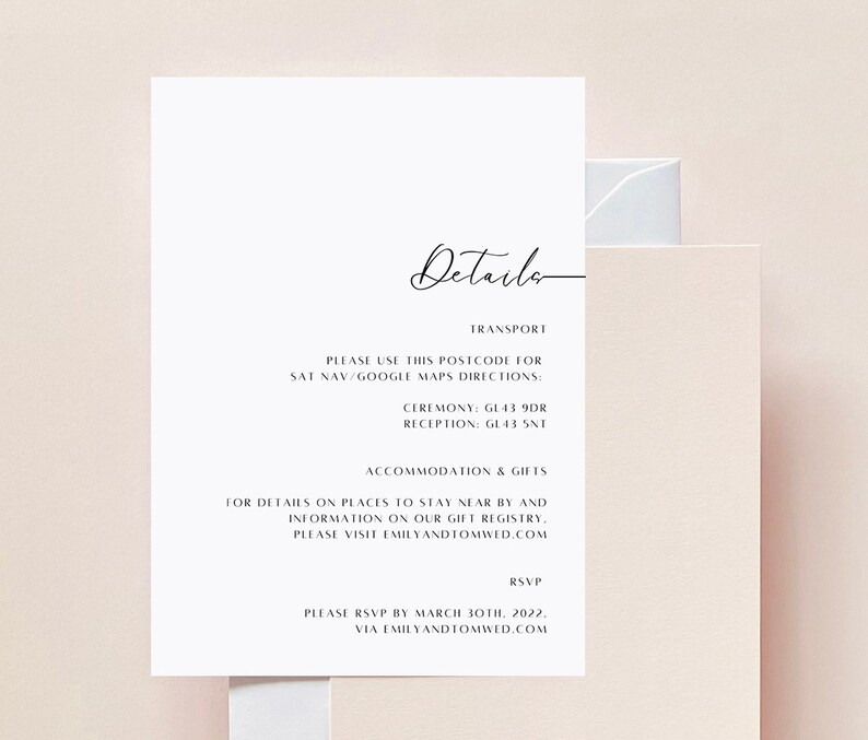 Wedding Details Card Wedding Information Card Wedding Info - Etsy