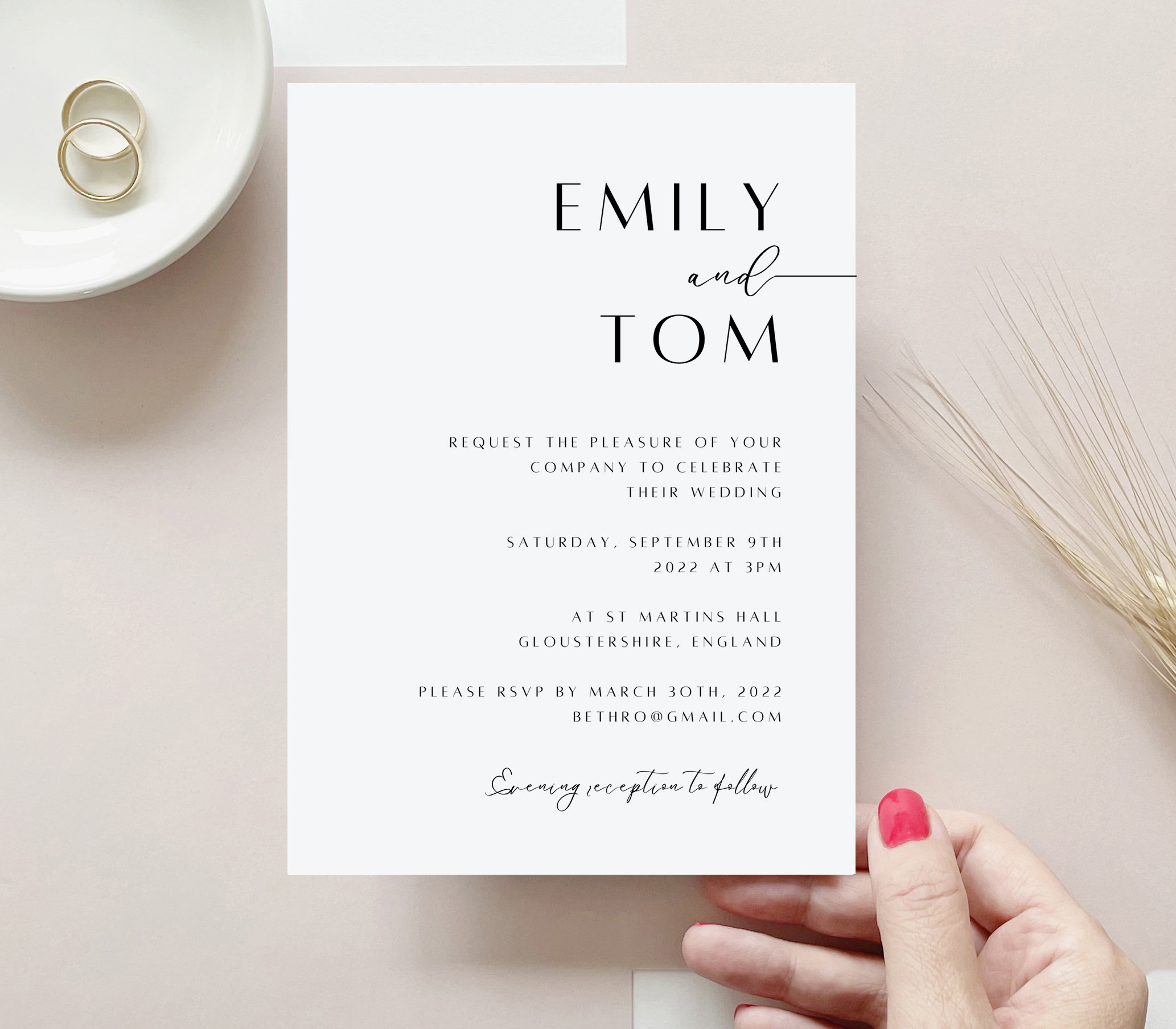 Wedding Invitation Elegant Wedding Invite Day Invites - Etsy UK