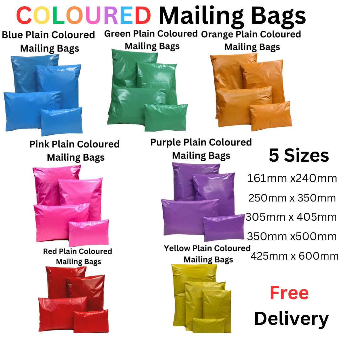 Mailing Bags 5 Sizes - 7 Colours Self Seal Strong Mail Packaging ...