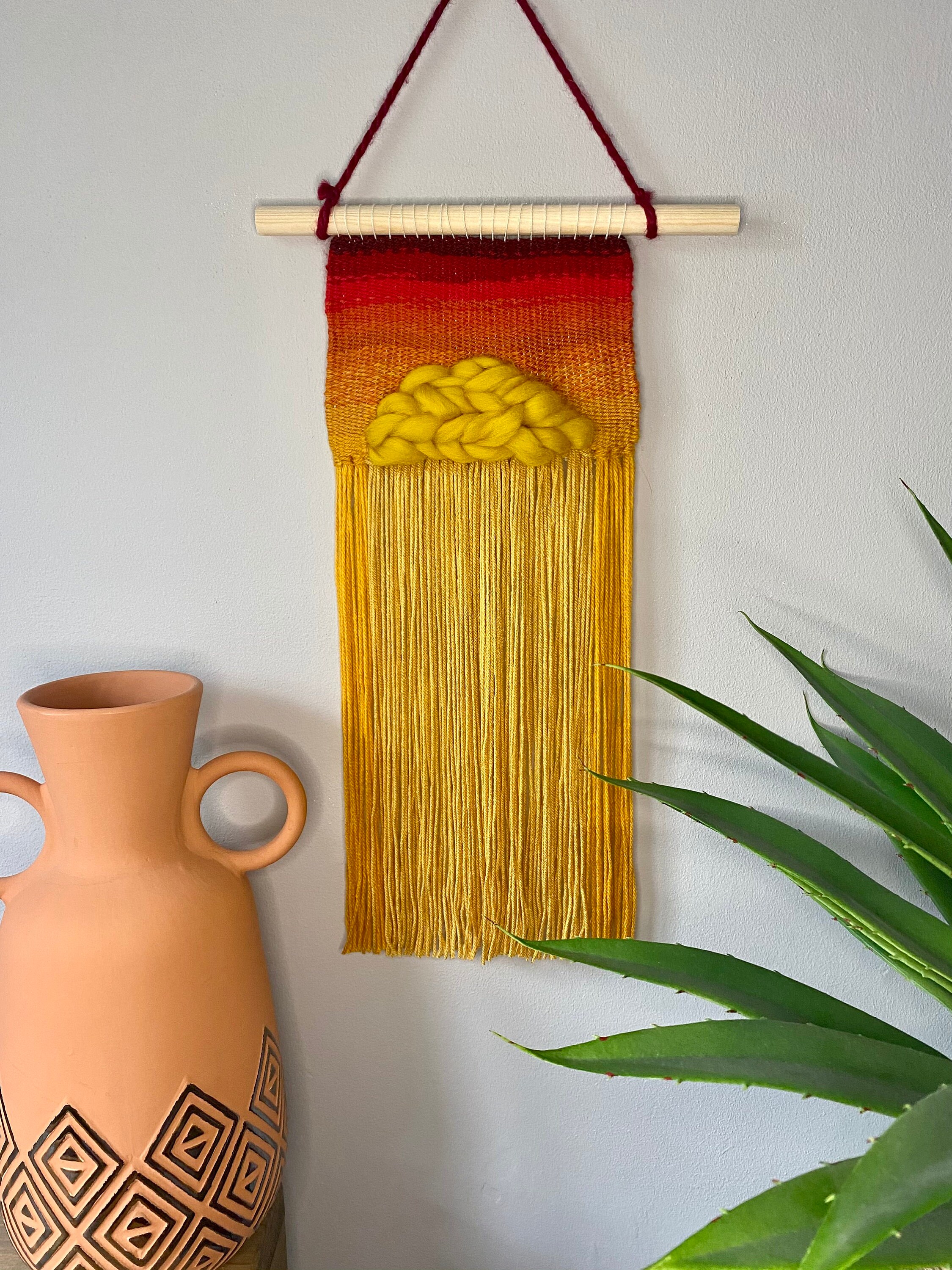 Woven wall hanging red orange and yellow sunset weave | Etsy