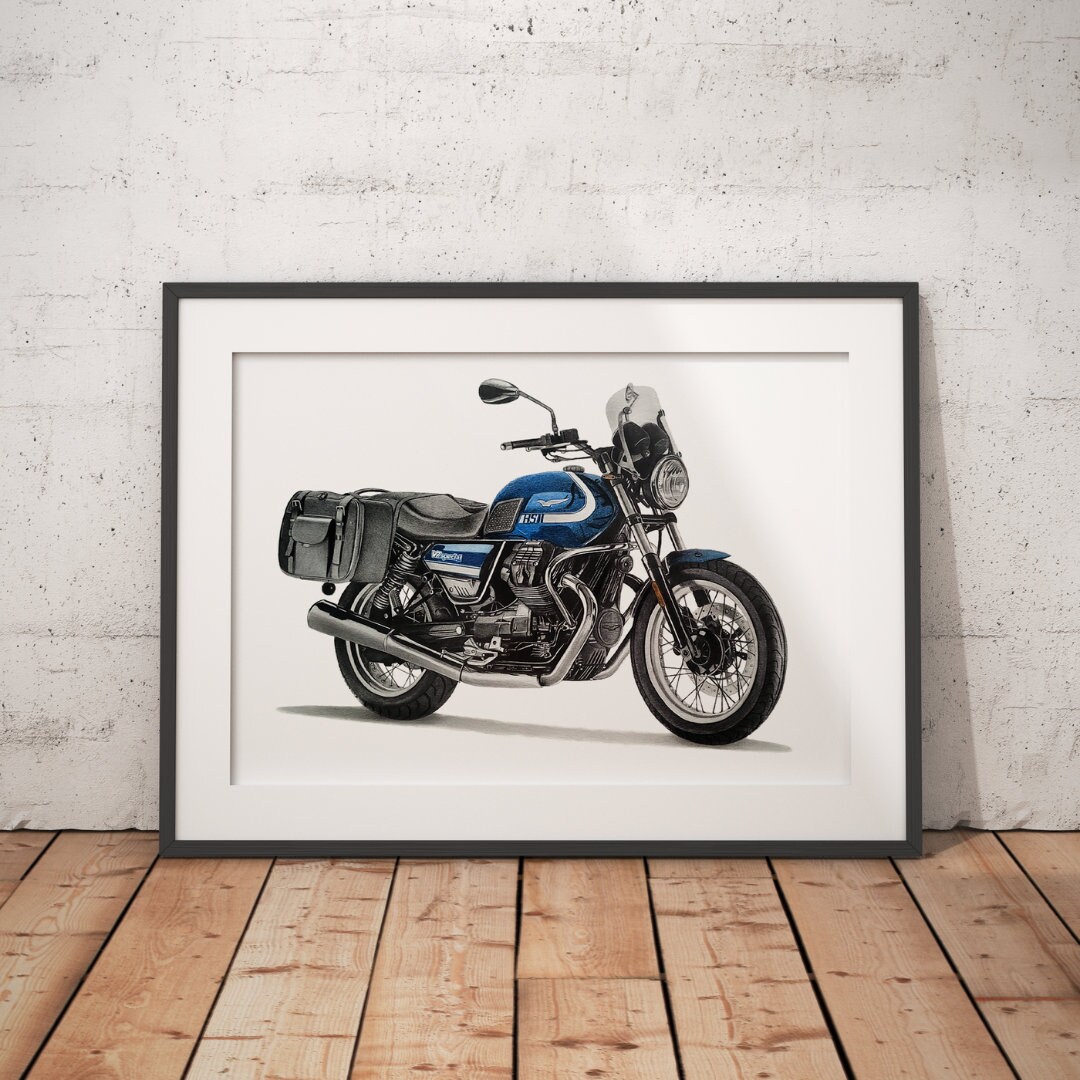 Limited Edition Print of Drawing | Moto Guzzi V7 Drawing | Motorcycle ...