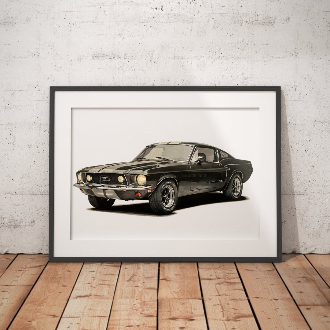 Limited Edition Print of Drawing | Poster | Ford Mustang Fastback ...