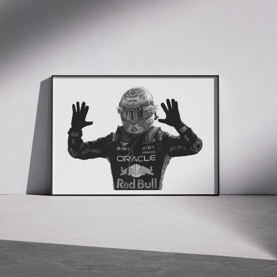 Limited Edition Print of Drawing | Max Verstappen | Red Bull Racing F1 ...