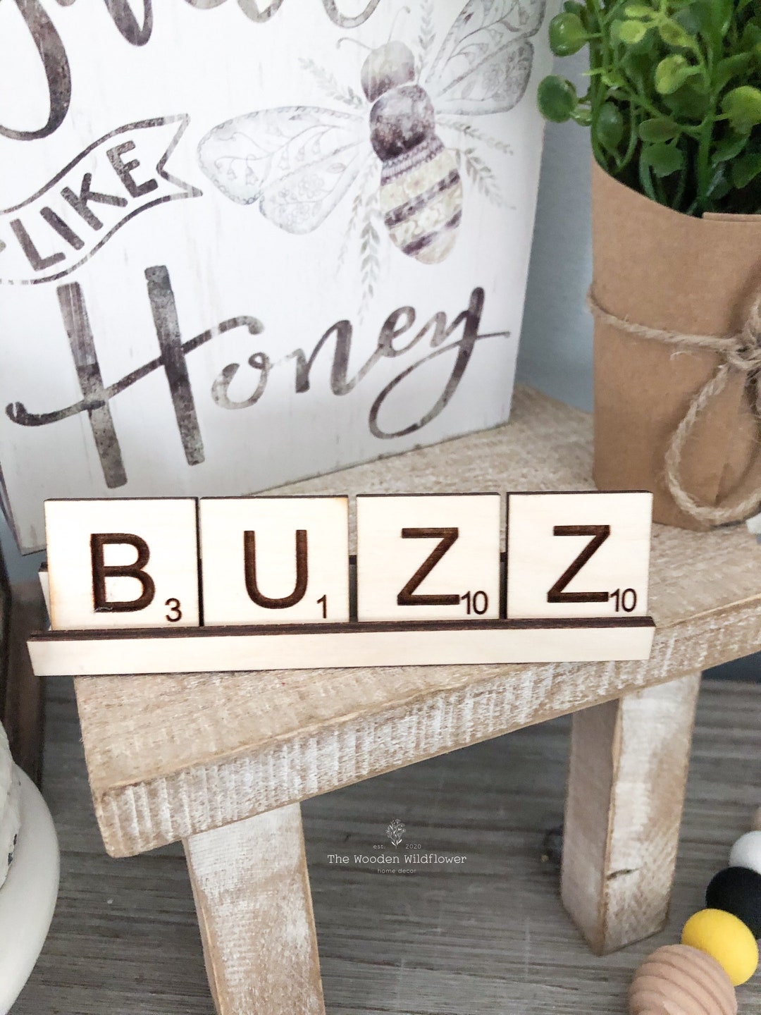 Buzz Tile Letters / Bee Tile Letters and Tray / Honey Bee Farmhouse ...