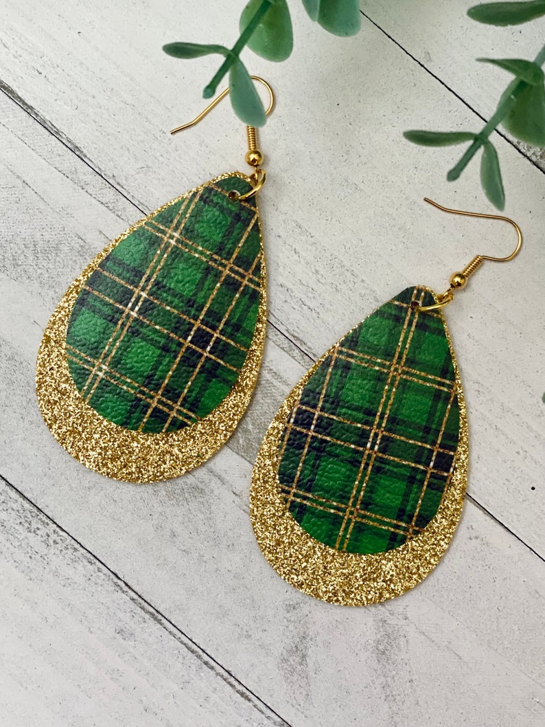 Red Plaid and Gold Earrings Green Plaid and Gold Earrings - Etsy