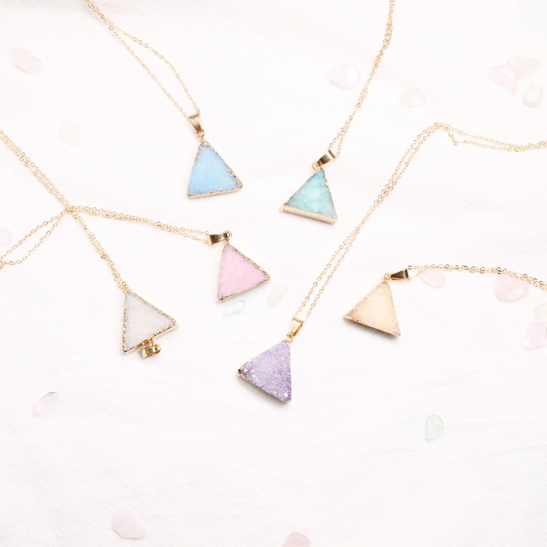 Druzy Triangle Crystal Necklace Druzy Crystal Triangle Necklace ...