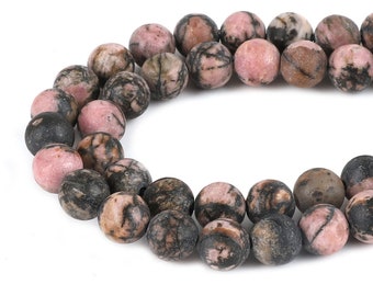 10mm Matte Black Pink Rhodonite Round Beads 15 Strand - Etsy