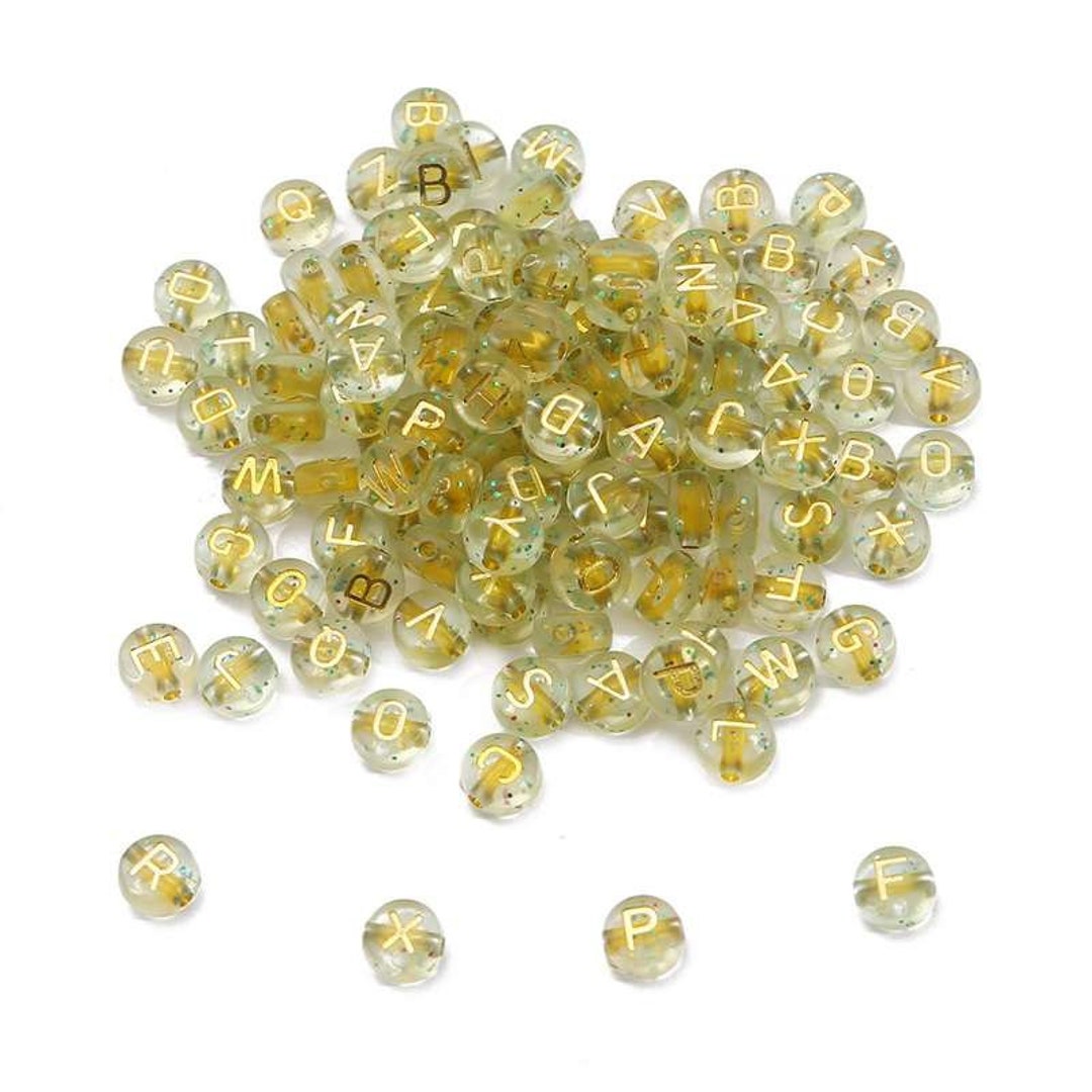 Gold Foil Flake Alphabet Letter Acrylic Beads, Round Acrylic Beads ...