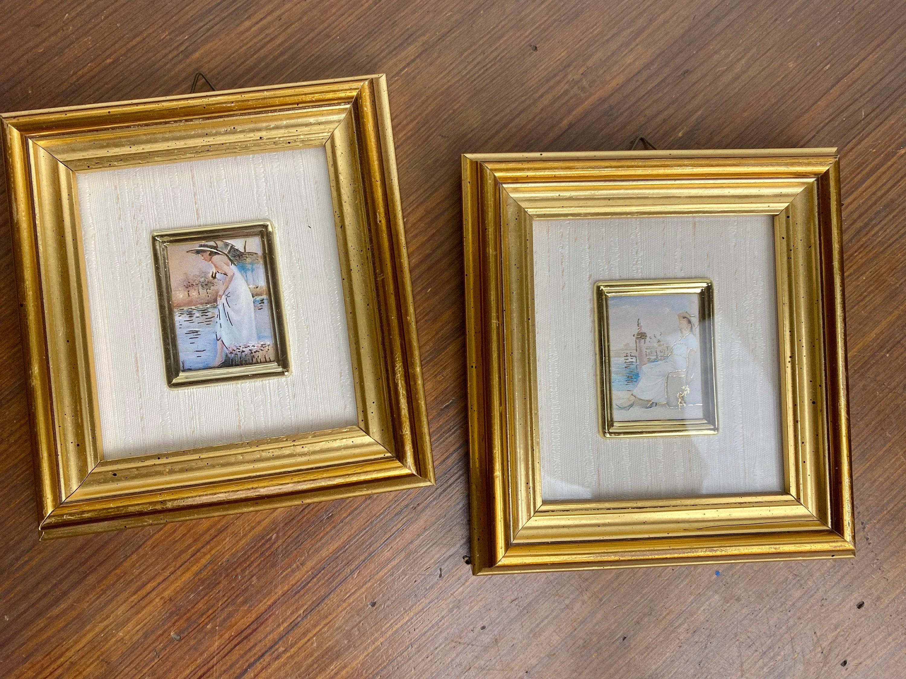 Two Golden Frame Miniature Paintings, Watercolour Romanticism Womans ...