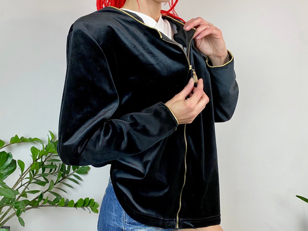 Vintage Black Velvet Blazer: ANTHONY MARK HANKINS, Golden Zipper Tassel ...